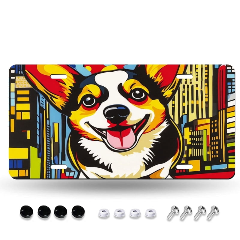 Novelty Decorative License Plate – Cityscape and the Adorable Corgi ...