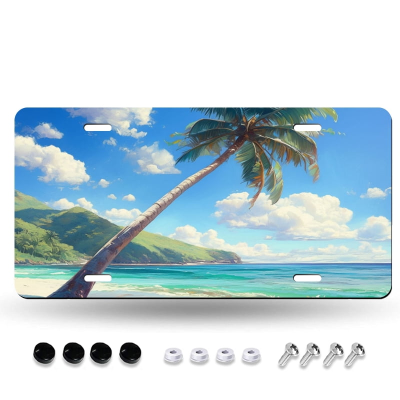 Novelty Decorative License Plate – Coconut Tree on a Tropical Beach ...