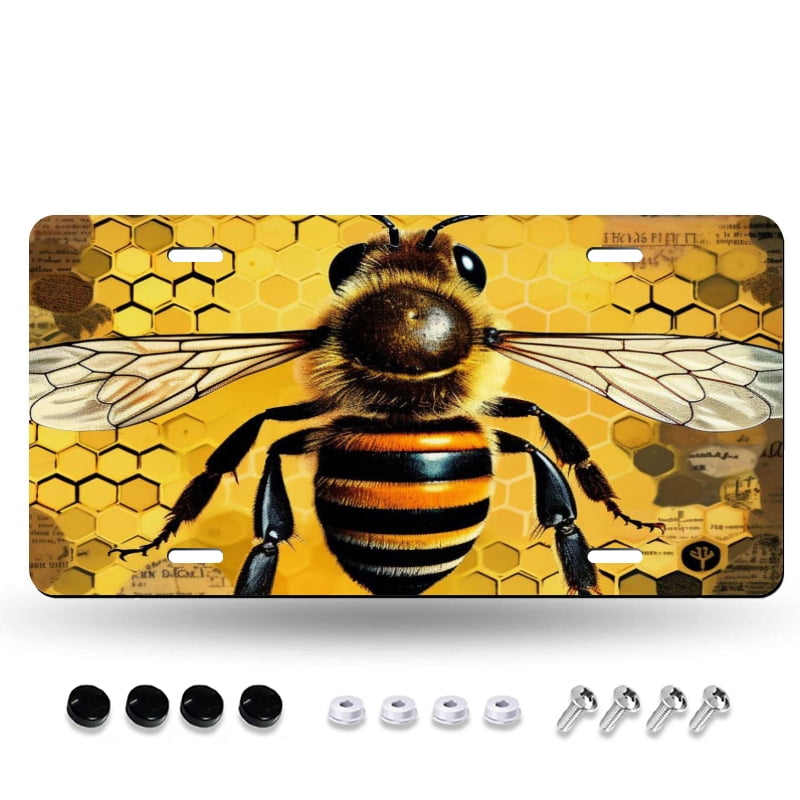 Novelty Decorative License Plate – Collage of a Bee with Honeycomb ...