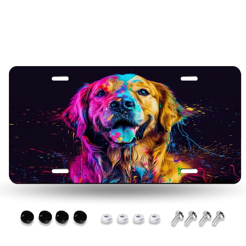 Novelty Decorative License Plate – Color - splashed Golden Retriever ...