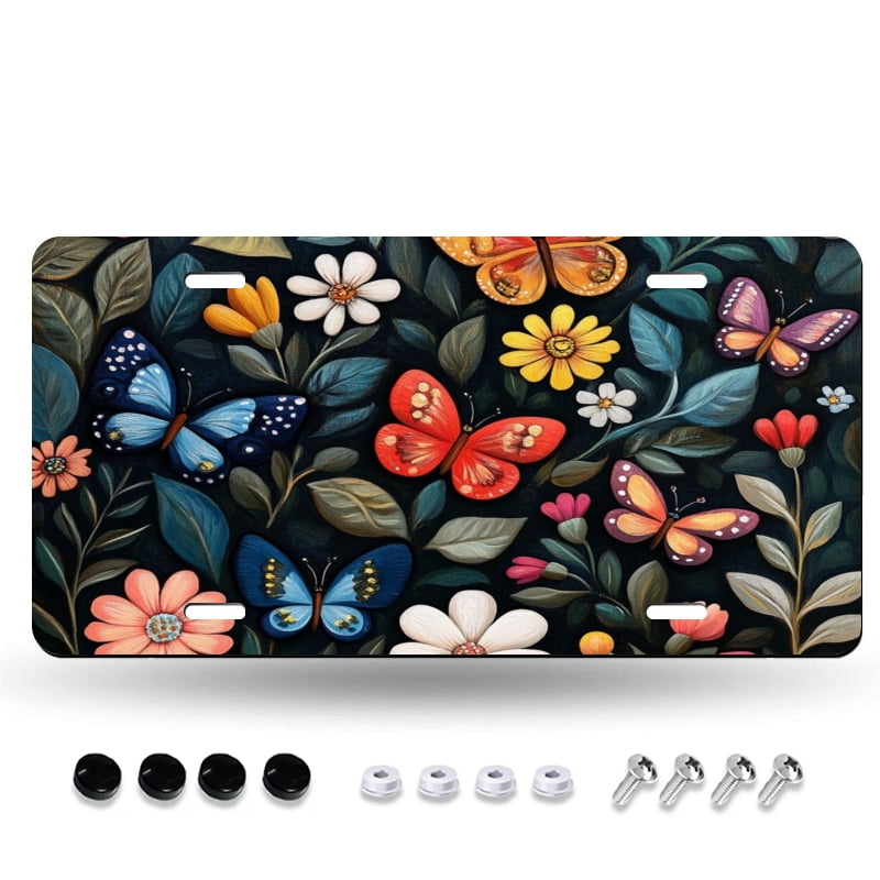 Novelty Decorative License Plate – Colorful Butterflies and Flowers on ...
