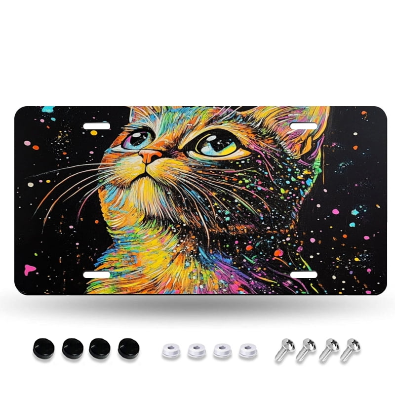 Novelty Decorative License Plate – Colorful Cat with a Splash - paint ...