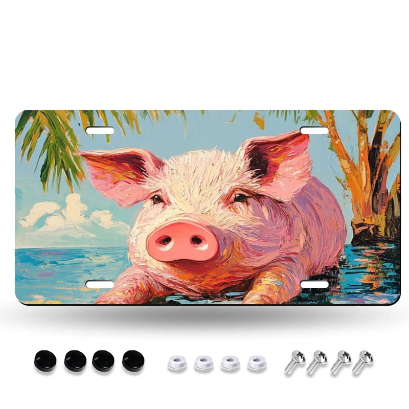 Novelty Decorative License Plate – Colorful Oil Painting of a Pig by ...