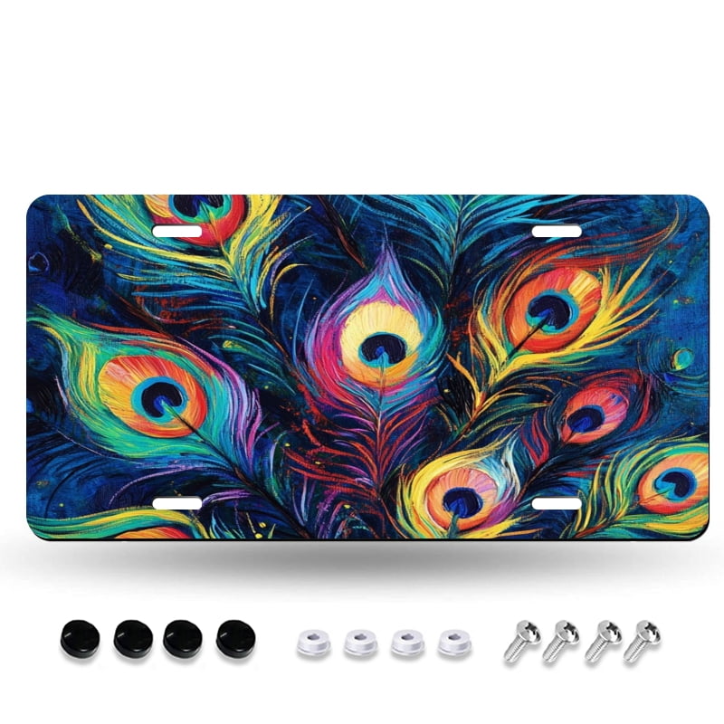 Novelty Decorative License Plate – Colorful Peacock Feathers on a Dark ...