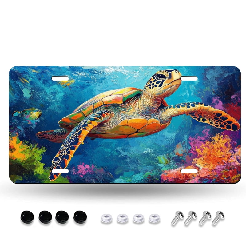 Novelty Decorative License Plate – Colorful Sea Turtle Navigating ...