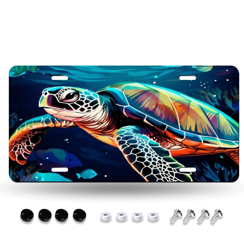 Novelty Decorative License Plate – Colorful Sea Turtle Swimming in ...