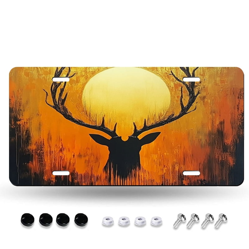 Novelty Decorative License Plate – Deer Head Silhouette against a Sun ...