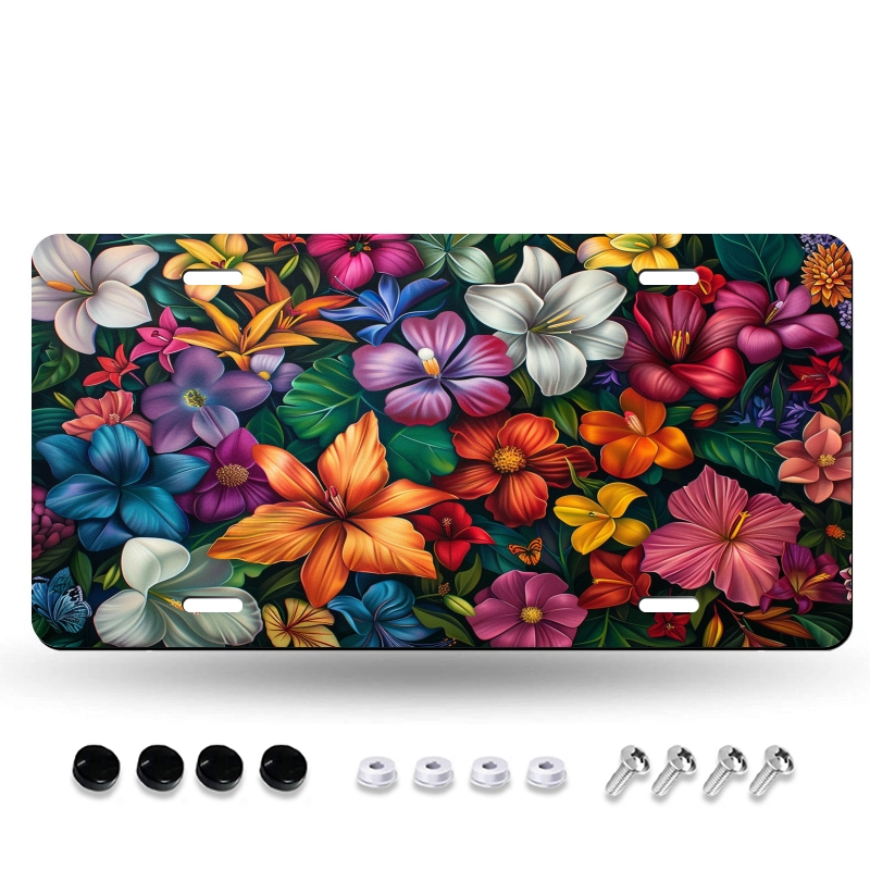 Novelty Decorative License Plate – Diverse Floral Bouquet Illustration ...