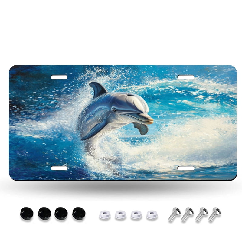 Novelty Decorative License Plate – Dolphin Breaching through Foaming ...