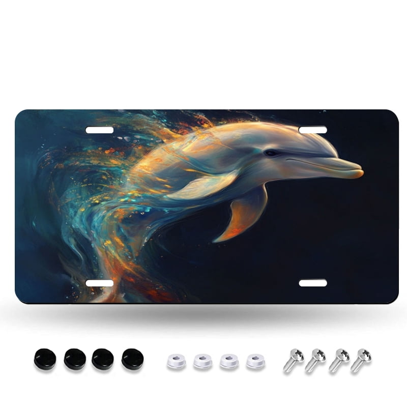 Novelty Decorative License Plate – Dolphin Emerging in a Burst of Color ...