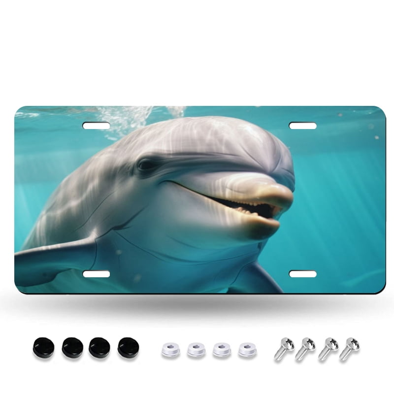 Novelty Decorative License Plate – Dolphin Swimming with Cheerful ...