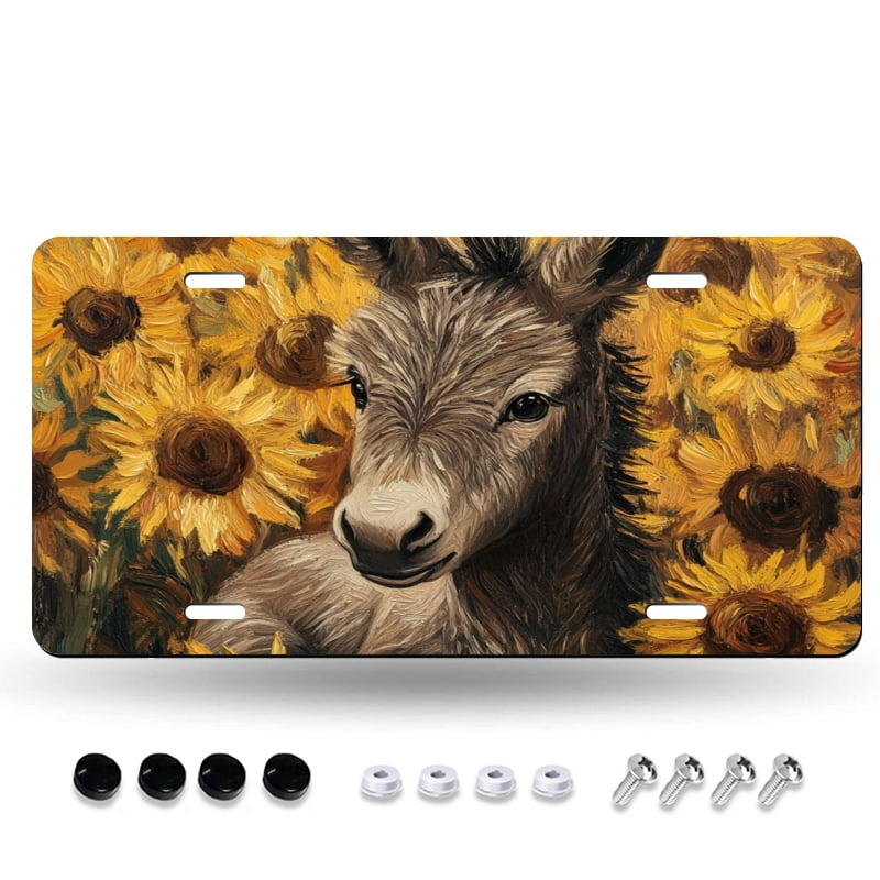 Novelty Decorative License Plate – Donkey in a Sunflower Field Oil ...