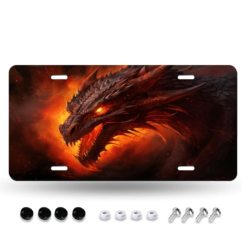 Novelty Decorative License Plate – Dragon's Head with Erupting Flames ...