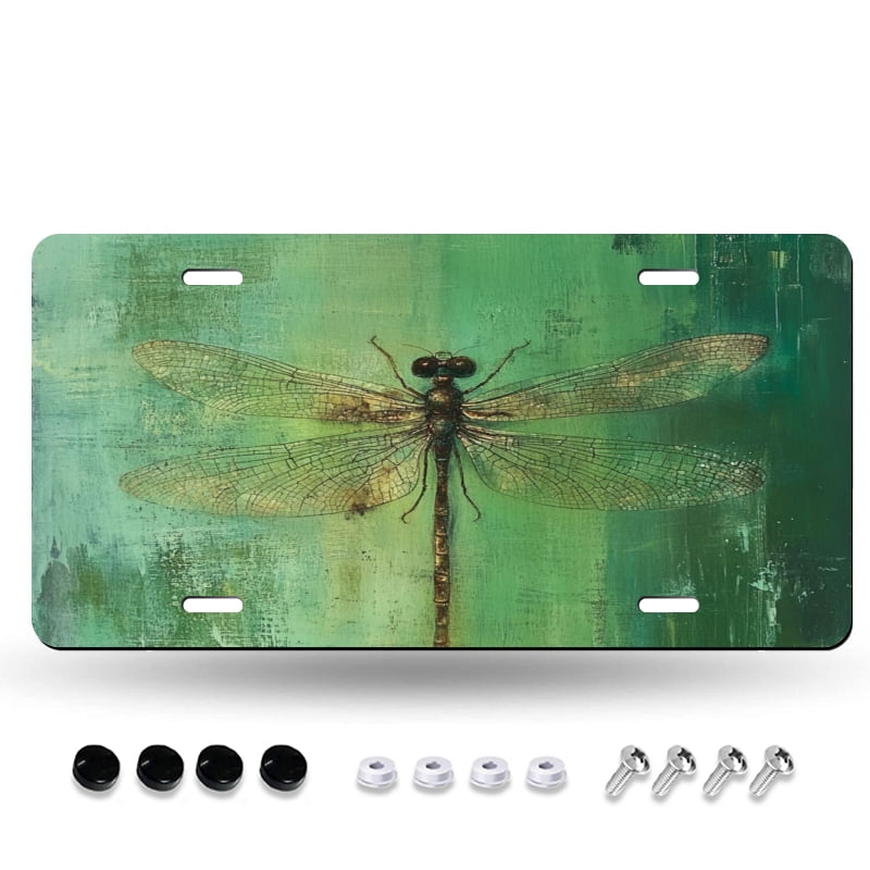 Novelty Decorative License Plate – Dragonfly on a Green Background with ...