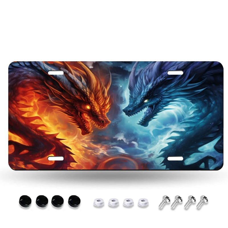 Novelty Decorative License Plate – Dragons in Fiery and Icy ...
