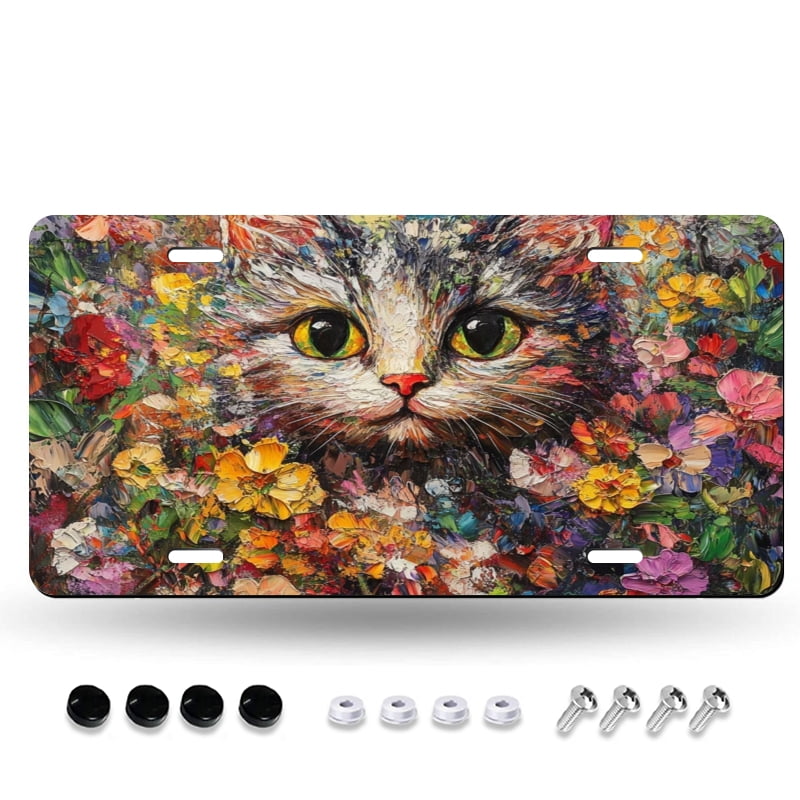 Novelty Decorative License Plate – Fascinating Cat Surrounded by ...