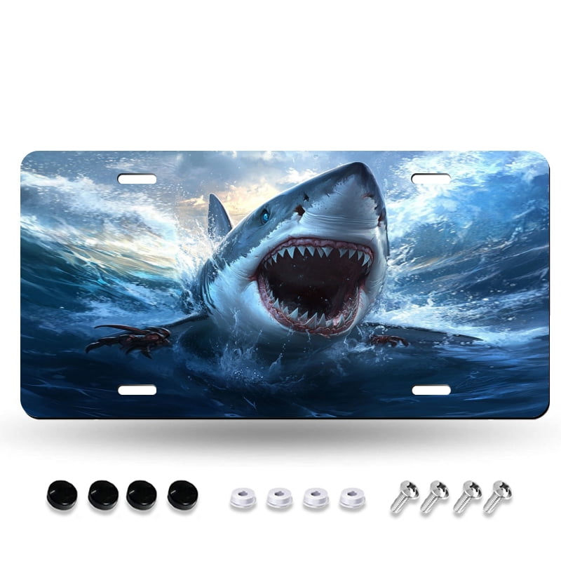 Novelty Decorative License Plate – Fierce Great White Shark Emerging ...