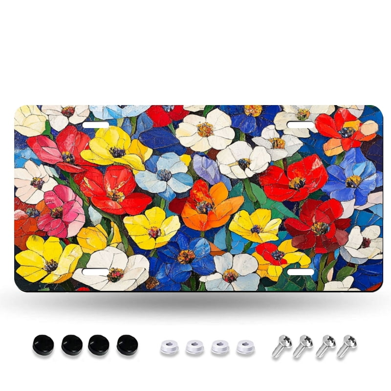 Novelty Decorative License Plate – Floral Oil Painting with a Mosaic ...
