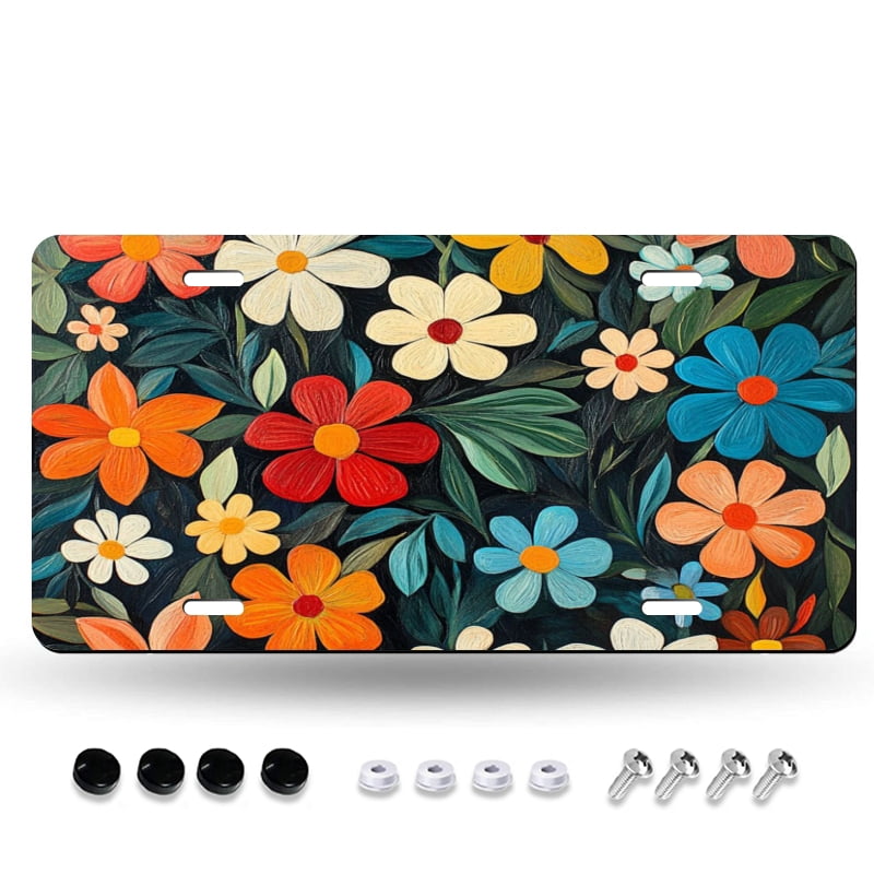 Novelty Decorative License Plate – Flower - filled Landscape in Bold ...