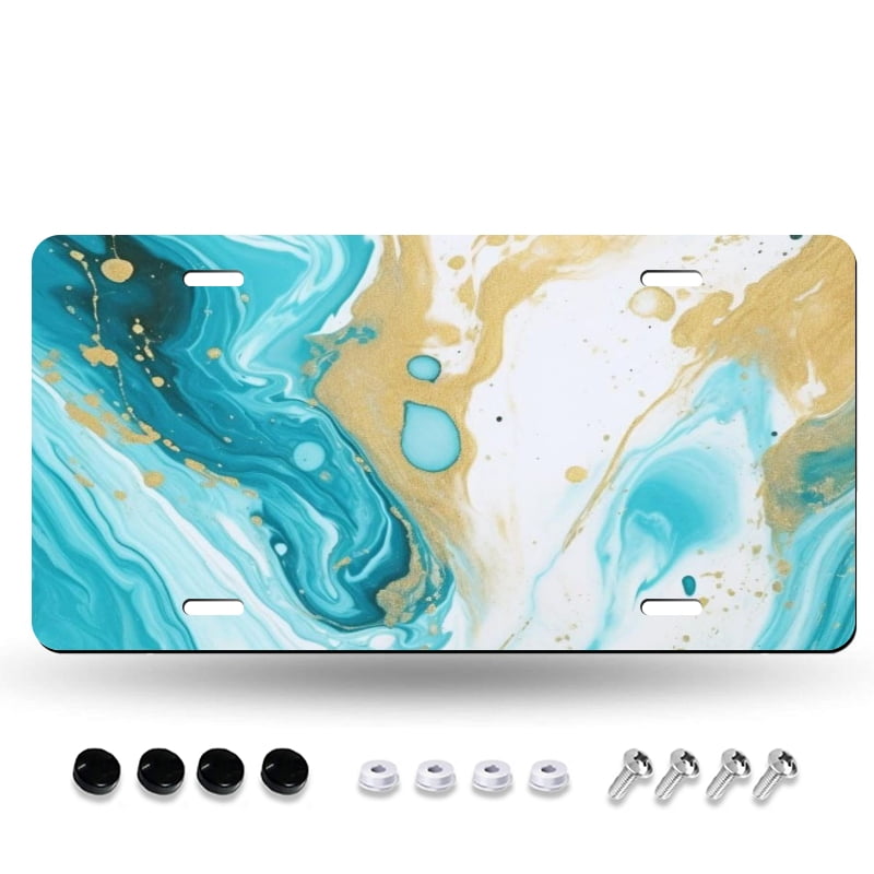 Novelty Decorative License Plate – Fluid Artwork with Turquoise, Gold ...