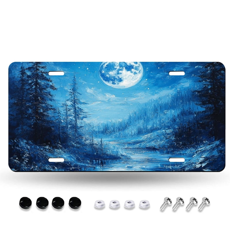 Novelty Decorative License Plate – Forest under the Full Moon, Aluminum ...