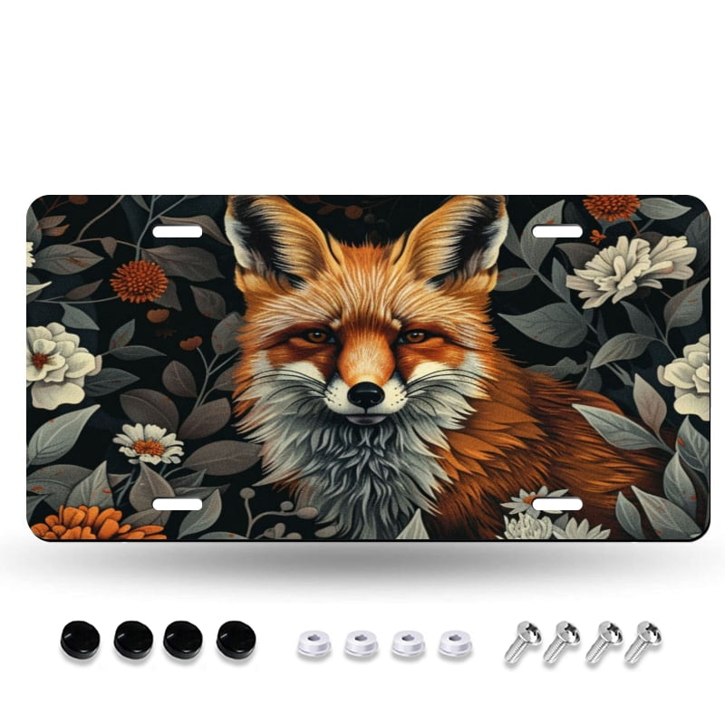Novelty Decorative License Plate – Fox Surrounded by Flowers and Leaves ...