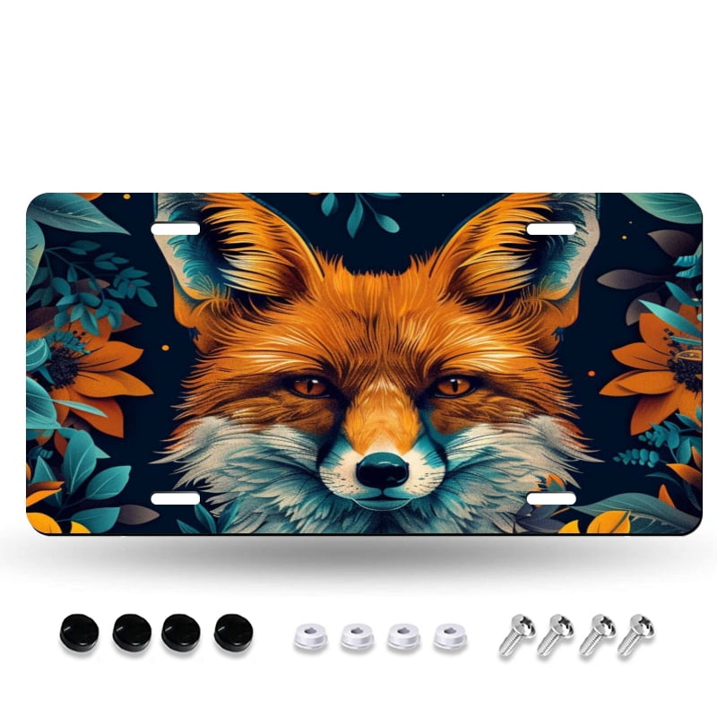 Novelty Decorative License Plate – Fox Surrounded by Leaves and Flowers ...