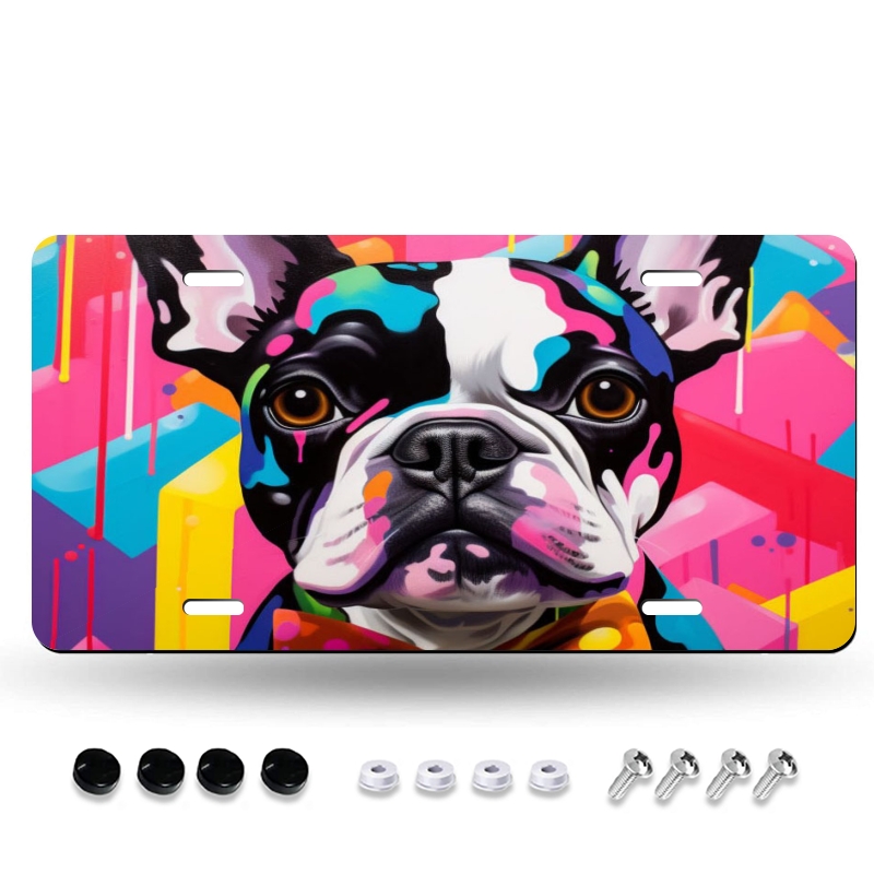 Novelty Decorative License Plate – French Bulldog in Vividly Colored ...