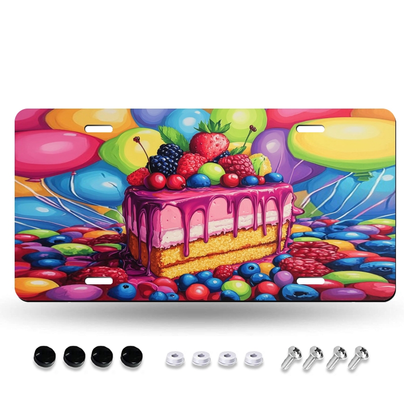 Novelty Decorative License Plate – Fruit - Topped Cake Surrounded by ...