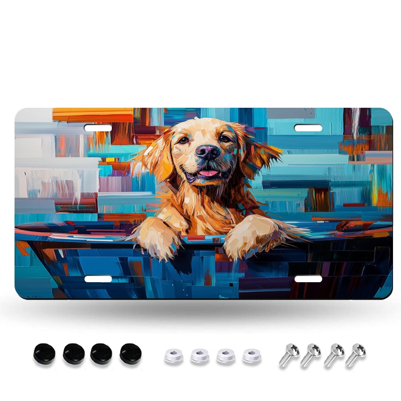 Novelty Decorative License Plate – Golden Retriever in a Blue Tub ...