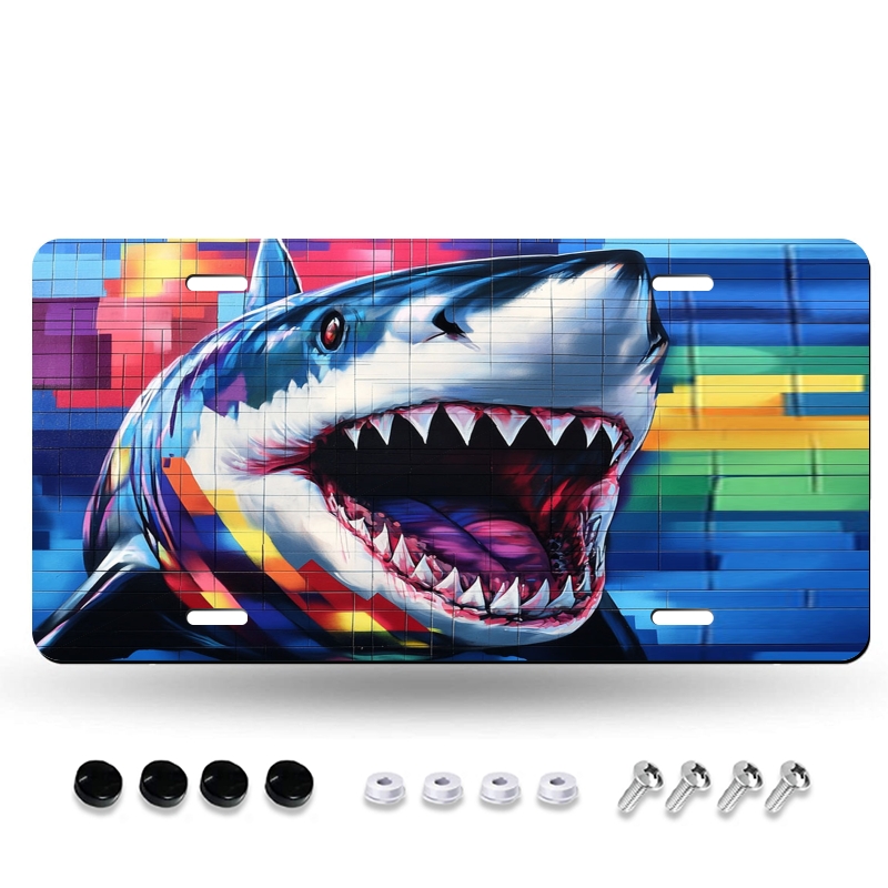 Novelty Decorative License Plate – Graffiti - style Shark Painting with ...