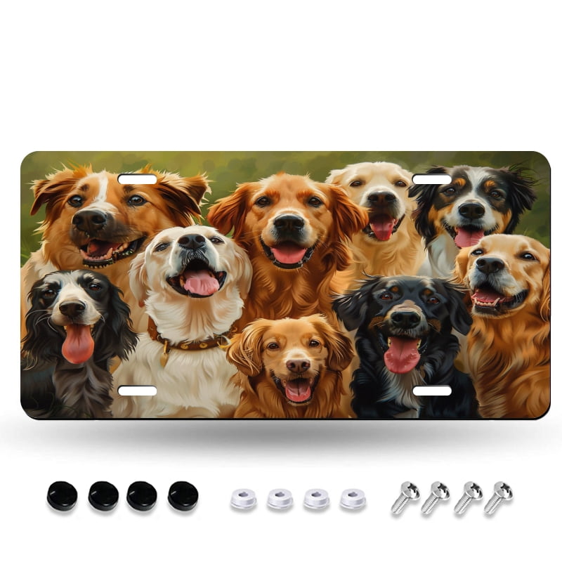 Novelty Decorative License Plate – Group of Dogs with Happy Expressions ...