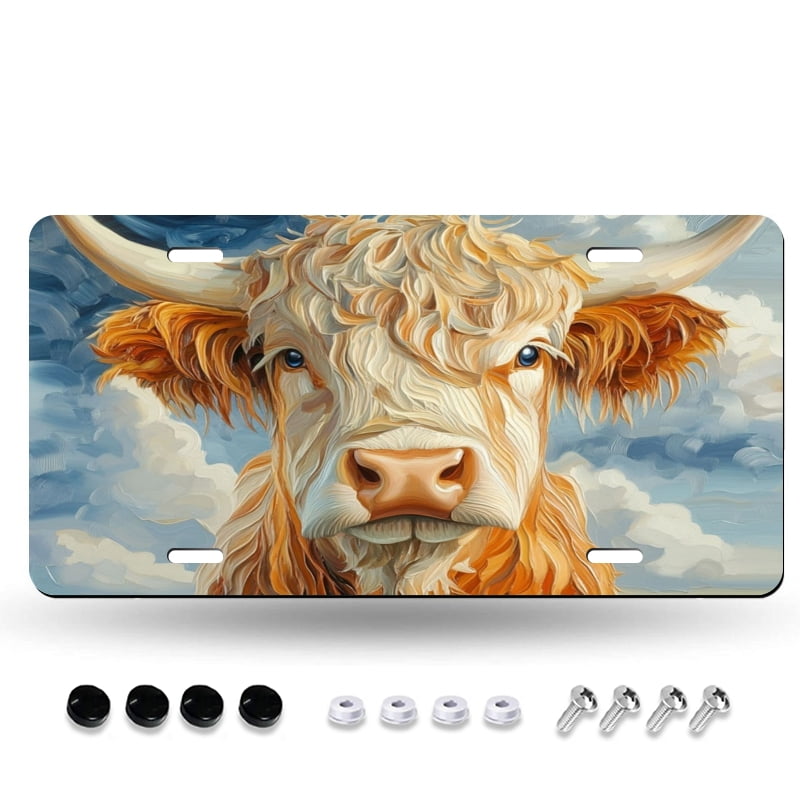 Novelty Decorative License Plate – Highland Cow Oil Painting against a ...