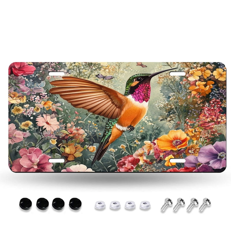 Novelty Decorative License Plate – Hummingbird in Flight Among ...