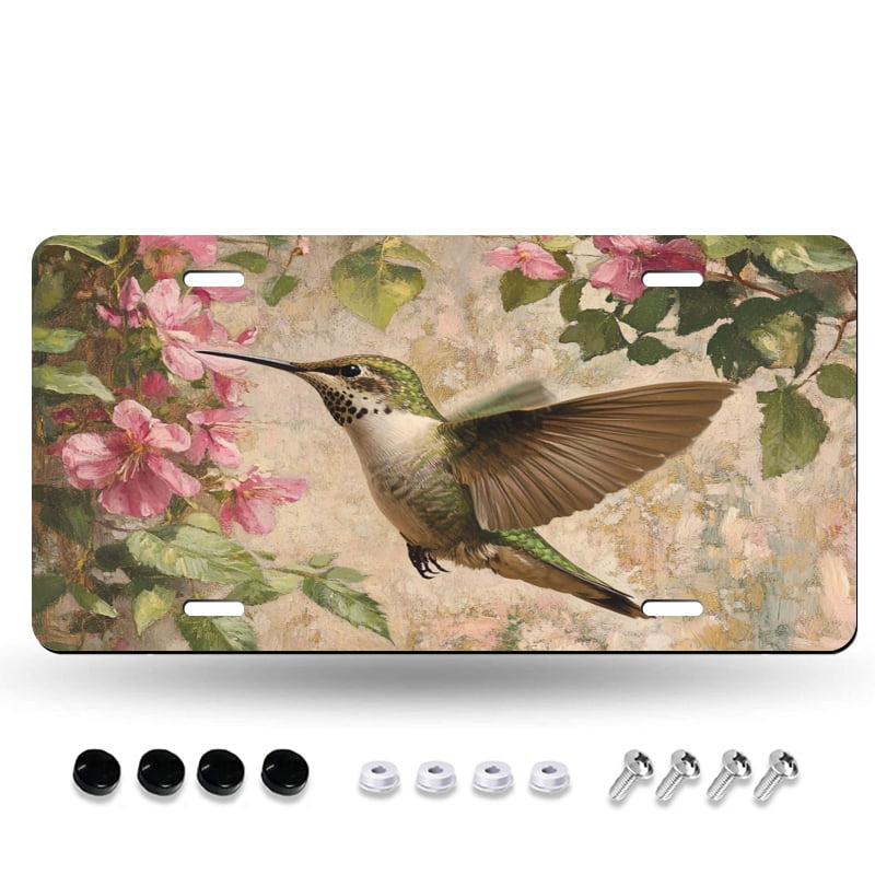 Novelty Decorative License Plate – Hummingbird in a Floral Setting ...