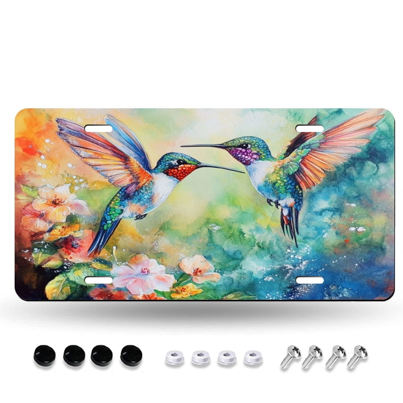 Novelty Decorative License Plate – Hummingbirds in a Water colored ...