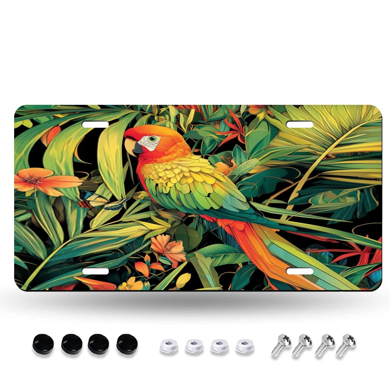 Novelty Decorative License Plate – Illustration of a Tropical Parrot in ...