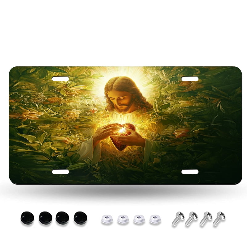 Novelty Decorative License Plate – Jesus Holding a Glowing Heart in a ...