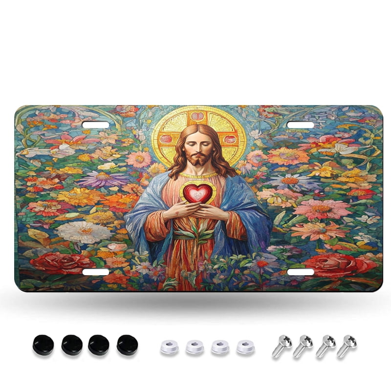 Novelty Decorative License Plate – Jesus with Sacred Heart Surrounded ...