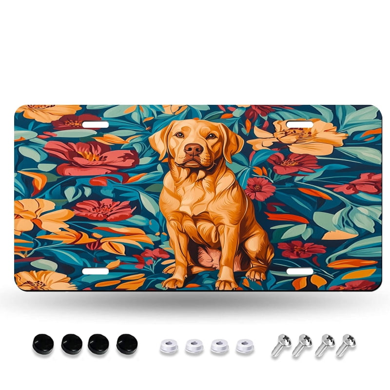 Novelty Decorative License Plate – Labrador Retriever in a Floral ...