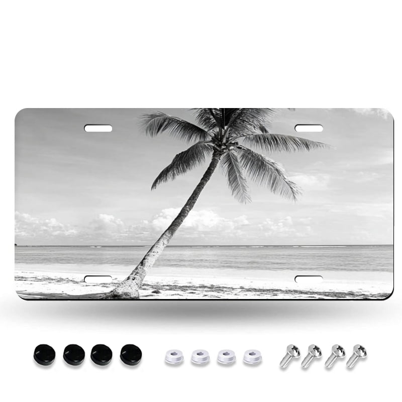 Novelty Decorative License Plate – Leaning Coconut Tree on the Beach in ...