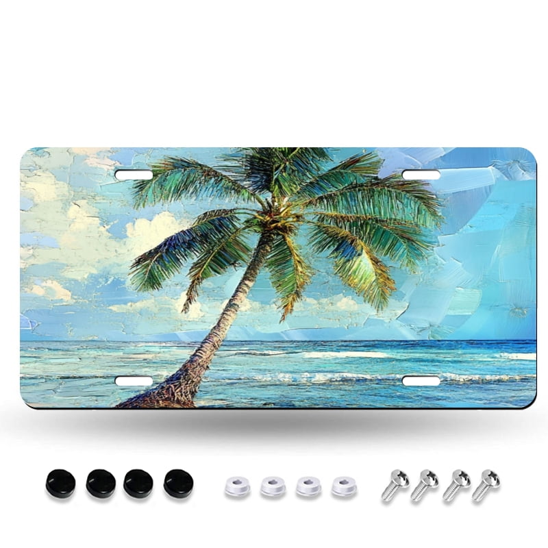 Novelty Decorative License Plate – Leaning Coconut Tree by the Sea ...