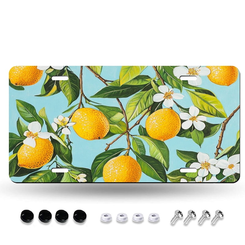 Novelty Decorative License Plate – Lemons and White Flowers on Sky ...