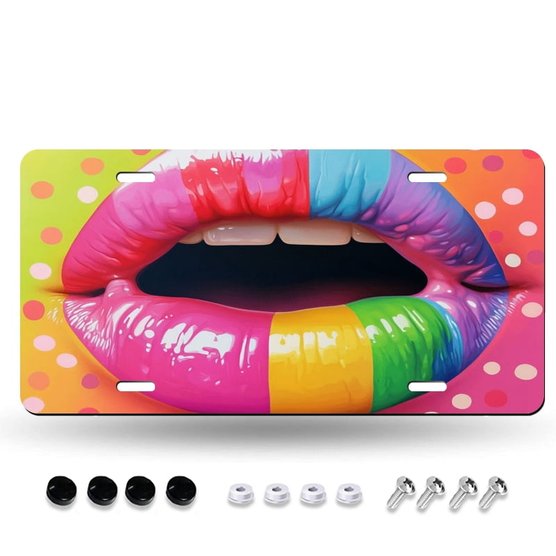 Novelty Decorative License Plate – Lips with a Polka - dot Background ...