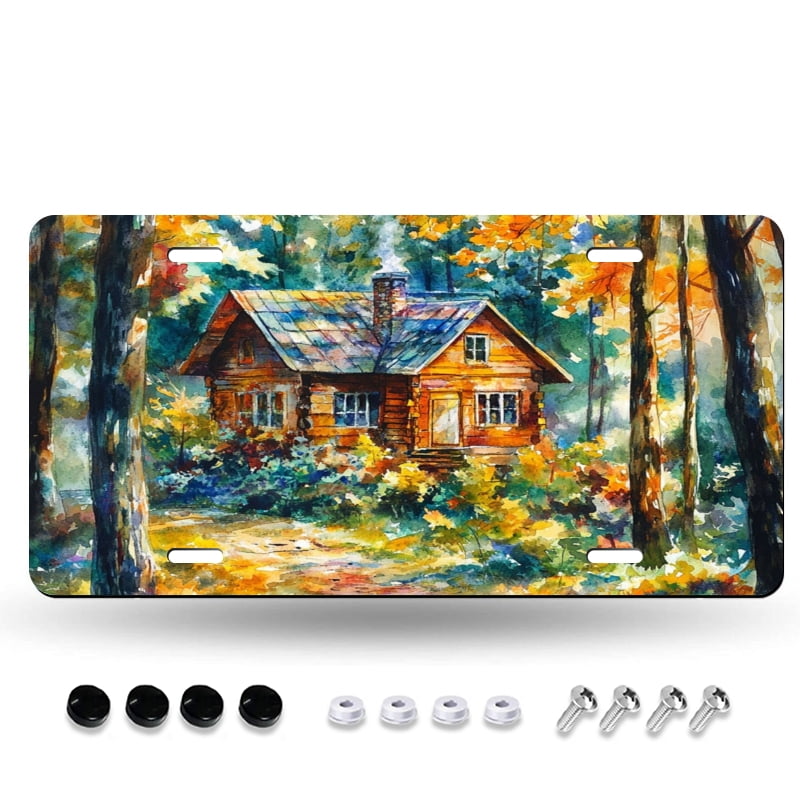 Novelty Decorative License Plate – Log Cabin in an Autumn Forest ...