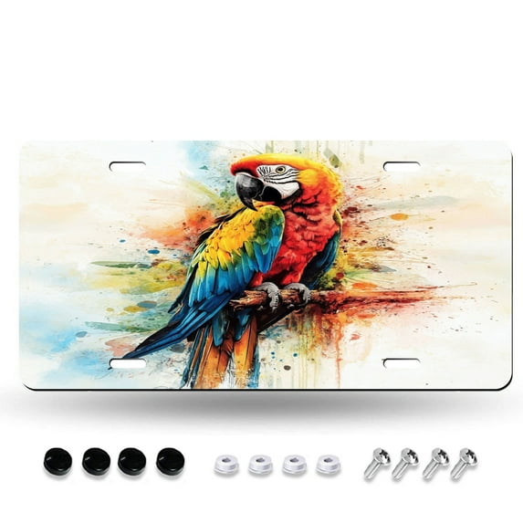 Novelty Decorative License Plate – Macaw on a Branch with Splash - ink ...