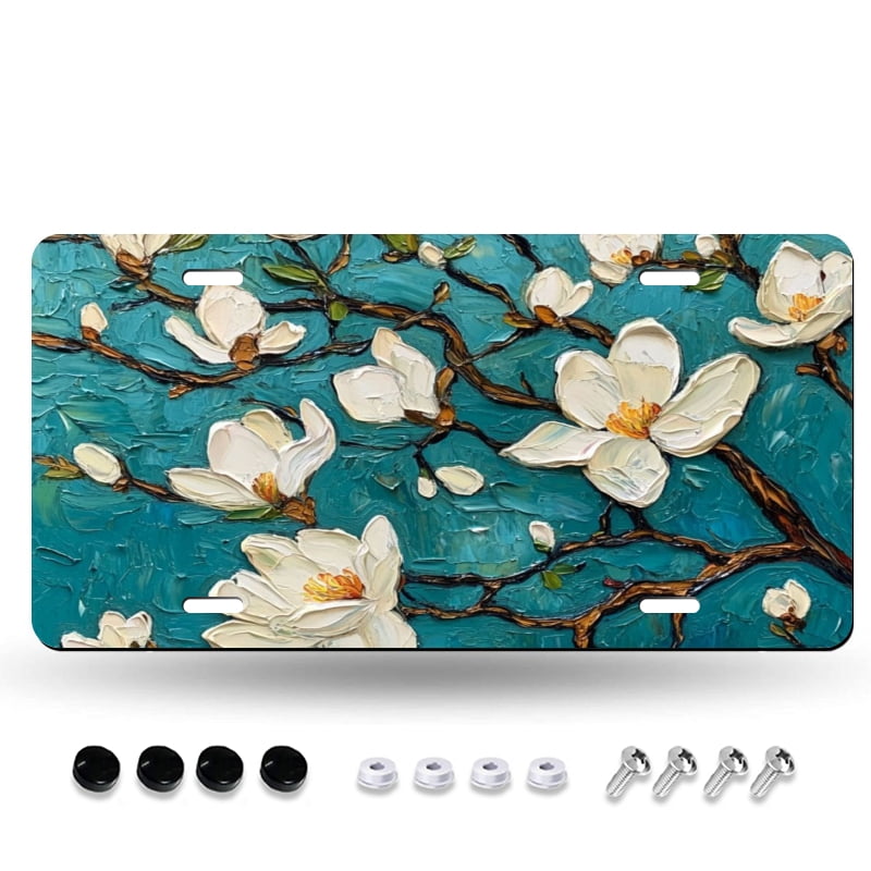 Novelty Decorative License Plate – Magnolia Blossoms on Branches in ...