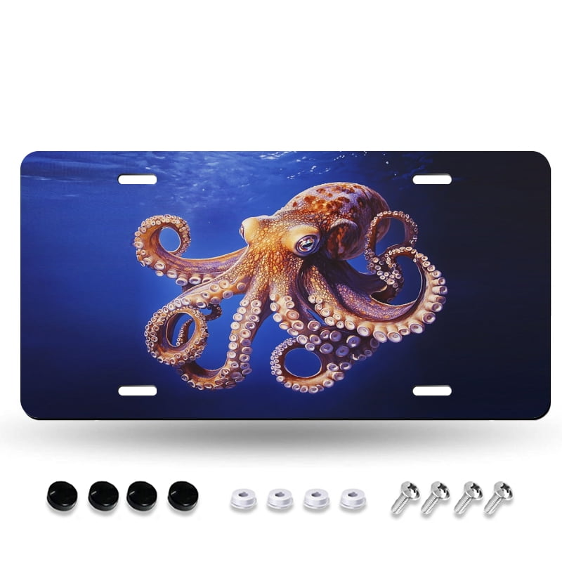 Novelty Decorative License Plate – Mysterious Octopus Gliding Through ...