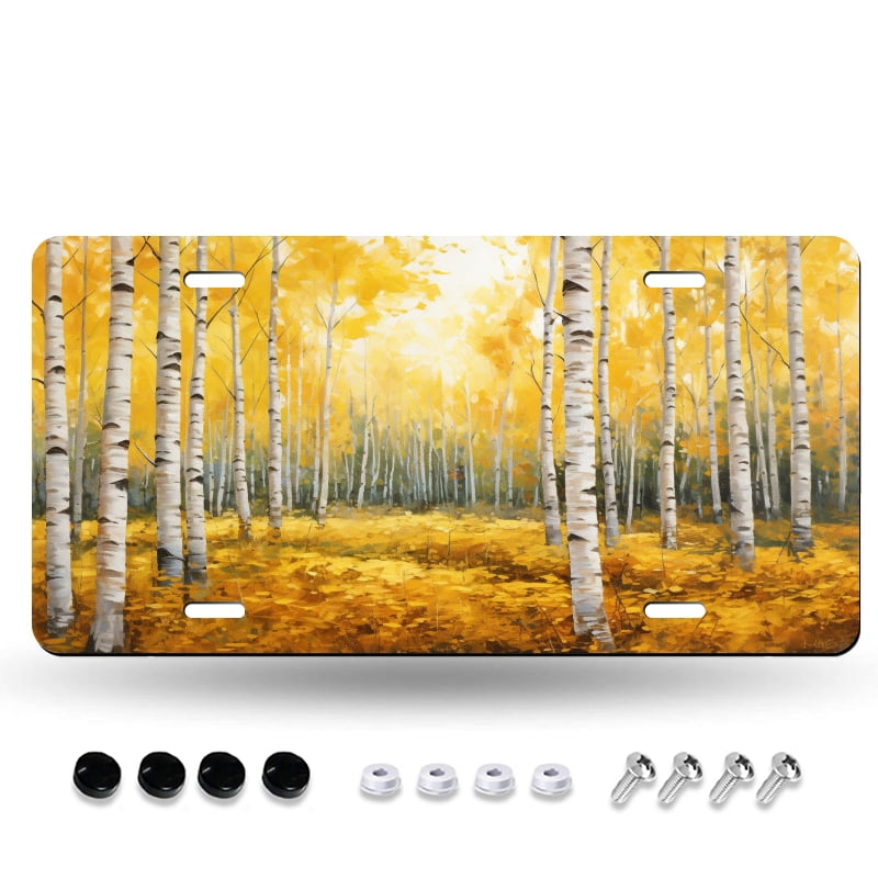 Novelty Decorative License Plate – Oil Painting of a Birch Forest in ...