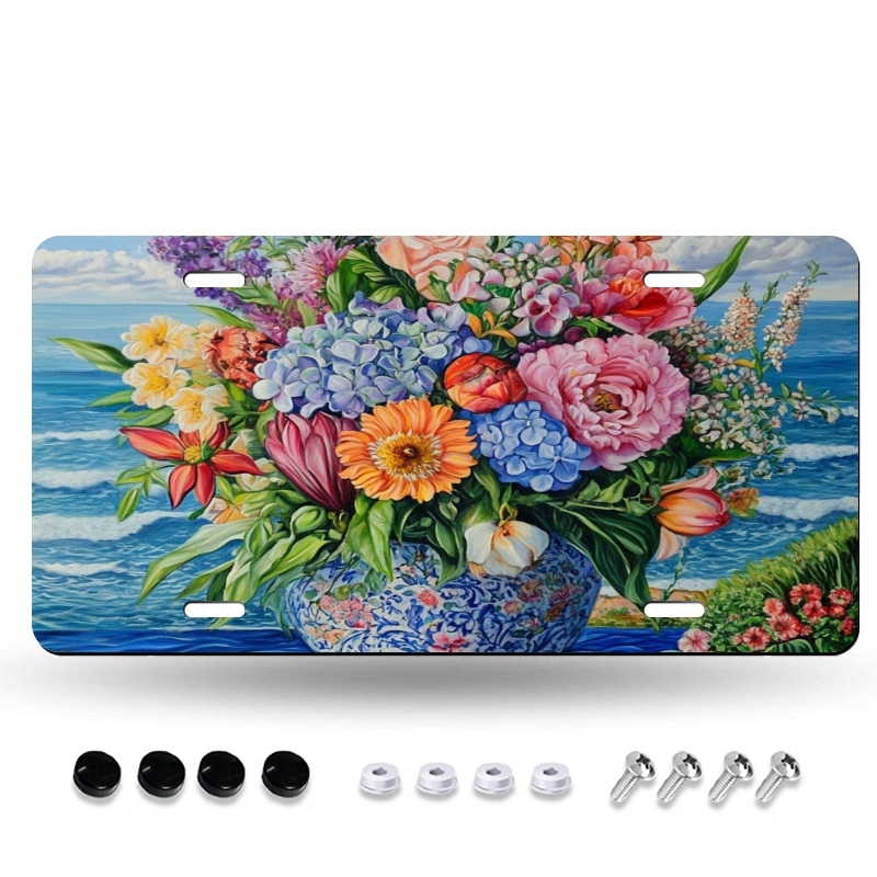 Novelty Decorative License Plate – Oil Painting of a Flower Bouquet by ...